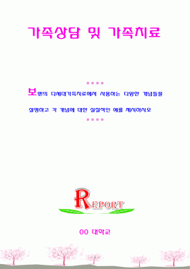 [가족상담및가족치료] 보웬의 다세대가족치료에서 사용하는 다양한 개념들을 설명하고 각 개념에 대한 실질적인 예를 제시하시오-1페이지