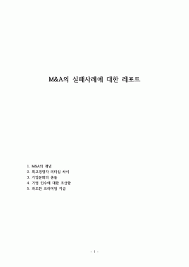 M&A의 실패사례에 대한 레포트-1페이지