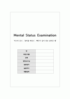 정신간호실습 MSE(Mental Status Examination, 정신상태검사) A+자료 (미스터 존스, 뷰티풀 마인드, 뻐꾸기 둥지 위로 날아간 새)-1페이지