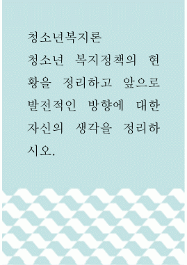 청소년복지론 ) 청소년 복지정책의 현황을 정리하고 앞으로 발전적인 방향에 대한 자신의 생각을 정리하시오-1페이지