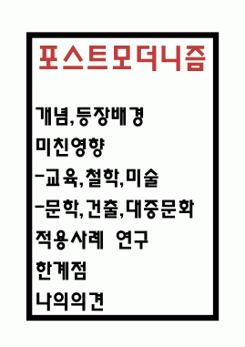 포스트모더니즘 교육 철학 미술 문학 건축 대중문화에 미친영향과 포스트모 개념 특징분석과 포스트모더니즘 적용사례와 한계점분석 및 나의의견-1페이지