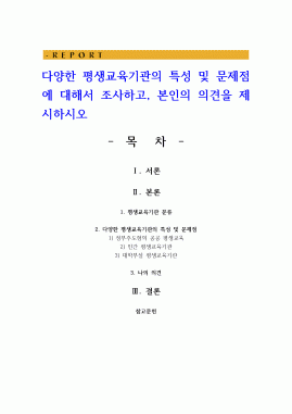 다양한 평생교육기관의 특성 및 문제점에 대해서 조사하고, 본인의 의견을 제시하시오-1페이지