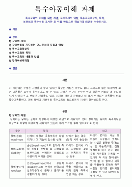 특수교육의 이해를 위한 개념, 교사로서의 역할, 특수교육대상자, 목적, 보편성과 특수성을 조사한 후 이를 바탕으로 학습자의 의견을 서술하시오.-1페이지