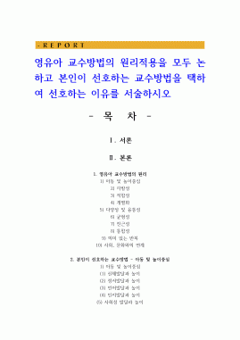 영유아 교수방법의 원리적용을 모두 논하고 본인이 선호하는 교수방법을 택하여 선호하는 이유를 서술하시오
-1페이지