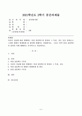 (성,사랑,사회, A형) 시간이 지남에 따라 변화하는 여성 콤플렉스의 양상과 그 특징, 강도 등을 살펴보고, 그러한 변화가 발생하게 된 원인에 관해서도 설명하시오. 그리고 만약 남성 콤플렉스가 있다면 이에 대해서도 추가적으로 서술하시오.-1페이지