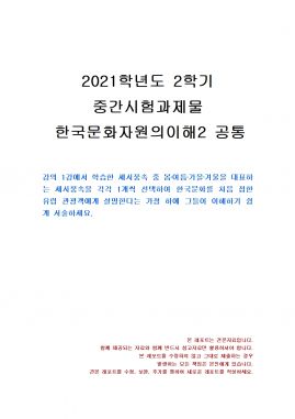 2021년 2학기 한국문화자원의이해2 중간시험과제물 공통(강의 1강에서 학습한 세시풍속)-1페이지