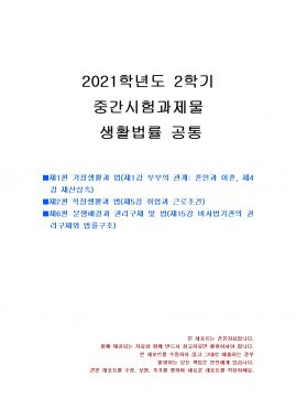 2021년 2학기 생활법률 중간시험과제물 공통(이혼의 방법과 절차, 상속, 최저임금 등)-1페이지