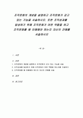 조직문화의 개념을 설명하고 조직문화가 갖고 있는 기능을 서술하시오-1페이지