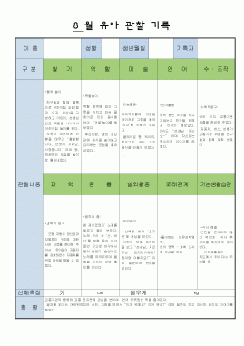 어린이집 만5세 8 월 유아 관찰 기록-1페이지