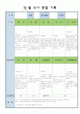 어린이집 만5세 10 월 유아 관찰 기록-1페이지