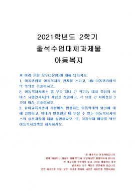 2021년 2학기 아동복지 출석수업대체시험 과제물(아동권리와 아동복지의 관계 등)-1페이지