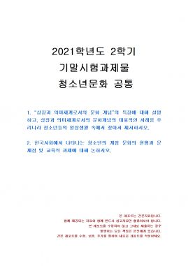 2021년 2학기 청소년문화 기말시험 과제물("상징과 의미체계로서의 문화 개념"의 특징)-1페이지