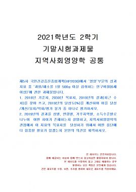 2021년 2학기 지역사회영양학 기말시험 과제물(‘영양’부문의 성과지표 중 과일,채소)-1페이지