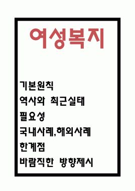 여성복지 국내 해외 사례분석과 실태분석 및 여성복지 한계점과 바람직한 방향제시-1페이지