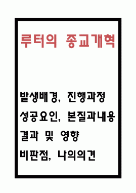 루터 종교개혁 발생배경과 성공요인 및 본질과 내용분석과 종교개혁 결과 및 영향과 비판 및 나의의견-1페이지