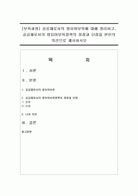 [보육과정] 공공재로서의 영유아보육에 대해 정리하고, 공공재로서의 영유아보육정책의 장점과 단점을 본인의 의견으로 제시하시오-1페이지