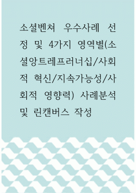 경영 ) 소셜벤쳐 우수사례 선정 및 4가지 영역별(소셜앙트레프러너십사회적 혁신지속가능성사회적 영향력) 사례분석 및 린캔버스 작성-1페이지