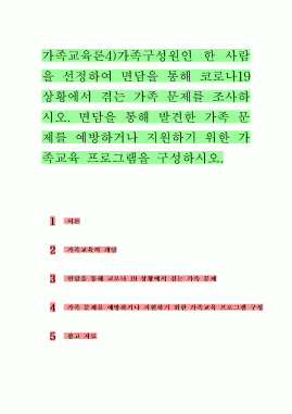 가족교육론4)가족구성원인 한 사람을 선정하여 면담을 통해 코로나19 상황에서 겪는 가족 문제를 조사하시오. 면담을 통해 발견한 가족 문제를 예방하거나 지원하기 위한 가족교육 프로그램을 구성하시오.-1페이지