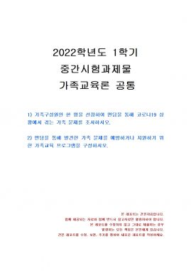 2022년 1학기 가족교육론 중간시험과제물 공통(코로나19 상황에서 겪는 가족 문제 조사)-1페이지