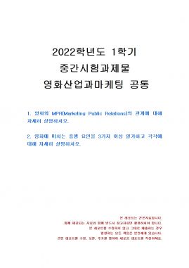 2022년 1학기 영화산업과마케팅 중간시험과제물 공통(영화와 MPR 관계, 영화 흥행요인)-1페이지