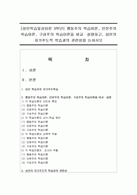 [성인학습및상담론 3학년] 행동주의 학습이론, 인본주의 학습이론, 구성주의 학습이론을 비교·설명하고, 성인의 자기주도적 학습과의 관련성-1페이지