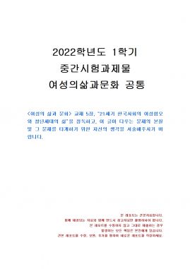 2022년 1학기 여성의삶과문화 중간시험과제물 공통(21세기 한국사회의 여성혐오)-1페이지