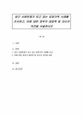 최근 사회문제가 되고 있는 입양가족 사례를 조사하고, 이에 대한 정부의 대응책 및 자신의 의견을 서술하시오-1페이지