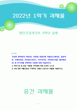 [2022 정신건강과간호] 조현병 환자에게 사용하는 비정형 항정신병 약물(리스페리돈, 올란자핀, 쿠에티아핀, 아미설프라이드, 지프라시돈, 아리피프라졸, 팔리페리돈) 중 한가지를 선택하여 다음에 대해 서술하시오. 1)약리기전 및 효과, 적응증, 부작용에 대해 상세히 쓰시오. 2) 1)에 관한 약물간호의 구체적인 내용과 간호사의 역할을 서술하시오.-1페이지