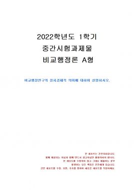 2022년 1학기 비교행정론 중간시험과제물 A형(비교행정연구의 정치경제적 의미)-1페이지