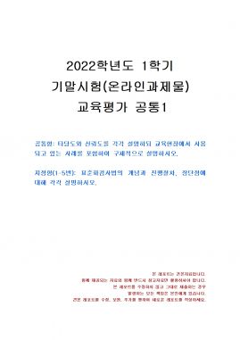 2022년 1학기 교육평가 기말시험 과제물1(표준화검사법의 개념, 진행절차, 장단점)-1페이지