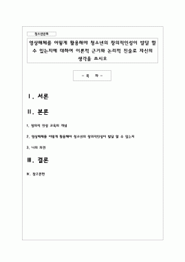 영상매체를 어떻게 활용해야 청소년의 창의적인성이 발달 할 수 있는지에 대하여 이론적 근거와 논리적 진술로 자신의 생각-1페이지