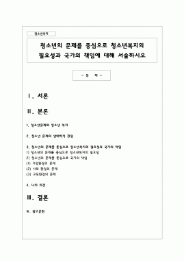 청소년의 문제를 중심으로 청소년복지의 필요성과 국가의 책임에 대해 서술-1페이지