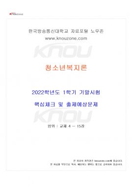 2022년 1학기 청소년복지론 기말시험 핵심체크-1페이지