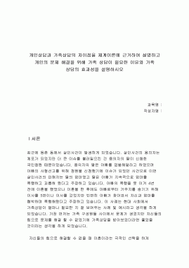 개인상담과 가족상담의 차이점을 체계이론에 근거하여 설명하고 개인의 문제 해결을 위해 가족 상담이 필요한 이유와 가족 상담의 효과성을 설명하시오-1페이지