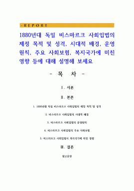 1880년대 독일 비스마르크 사회입법의 제정 목적 및 성격, 시대적 배경, 운영원칙, 주요 사회보험, 복지국가에 미친 영향-1페이지