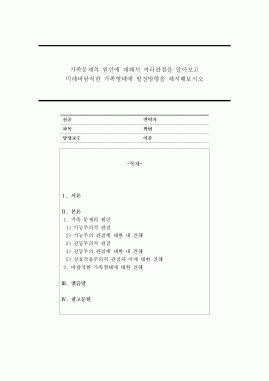 가족문제의 원인에 대해서 여러관점을 알아보고 미래바람직한 가족형태에 발전방향을 제시해보시오-1페이지