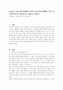 우리나라 청소년복지정책과 외국의 청소년복지정책을 각각 한 가지씩 찾아서 정리하시오 (청소년 복지론)-1페이지