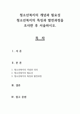 청소년복지의 개념과 필요성 청소년복지의 특징과 발전과정을 조사한 후 서술하시오.-1페이지