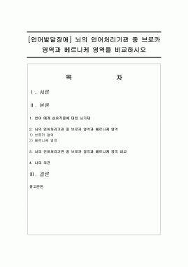 [언어발달장애] 뇌의 언어처리기관 중 브로카 영역과 베르니케 영역을 비교-1페이지