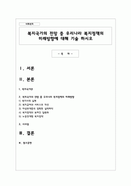 복지국가의 전망 중 우리나라 복지정책의 미래방향에 대해 기술-1페이지