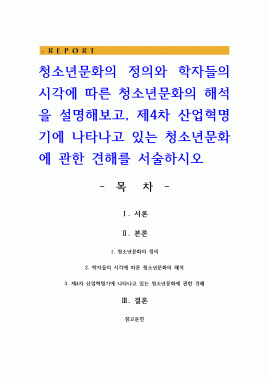 청소년문화의 정의와 학자들의 시각에 따른 청소년문화의 해석을 설명해보고, 제4차 산업혁명기에 나타나고 있는 청소년문화에 관한 견해-1페이지