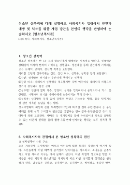 청소년 성폭력에 대해 설명하고 사회복지사 입장에서 원인과 예방 및 치료를 위한 개입 방안을 본인의 생각을 반영하여 논술하시오 (청소년복지론)-1페이지