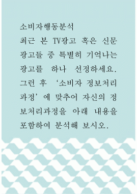 소비자행동분석 ) 최근 본 TV광고 혹은 신문광고들 중 특별히 기억나는 광고를 하나 선정하세요-1페이지