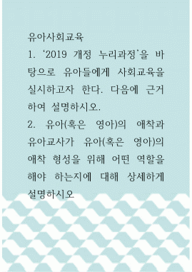 유아사회교육 ) 2019 개정 누리과정’을 바탕으로 유아들에게 사회교육을 실시하고자 한다-1페이지