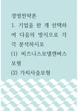 전략 ) 기업을 한 개 선택하여 다음의 방식으로 각각 분석하시오 (1) 비즈니스모델캔버스모형 (2) 가치사슬모형-1페이지