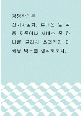 경영 ) 전기자동차, 휴대폰 등 각종 제품 서비스 중 하나를 골라서 효과적인 마케팅 믹스를 생각해보자-1페이지