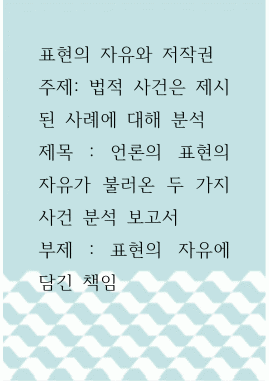 표현의 자유와 저작권 ) 법적 사건은 제시된 사례에 대해 분석 - 언론의 표현의 자유가 불러온 두 가지 사건 분석 보고서 - 표현의 자유에 담긴 책임-1페이지