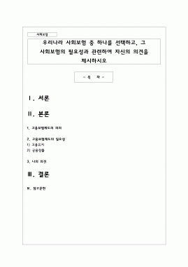 우리나라 사회보험 중 하나를 선택하고, 그 사회보험의 필요성과 관련하여 자신의 의견을 제시-1페이지