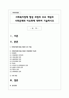 사회복지정책 형성 과정의 주요 개념과 사회문제와 이슈화에 대하여 기술-1페이지