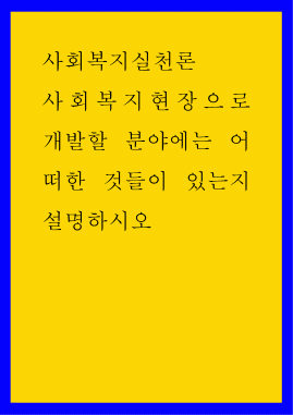 사회복지실천론 ) 사회복지현장으로 개발할 분야에는 어떠한 것들이 있는지 설명하시오-1페이지